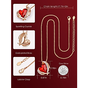 CDE Love Heart Pendant Necklaces for Women Silver Tone Rose Gold Tone Birthstone Christmas Jewelry Gifts for Women Birthday/Anniversary Day/Valentine's Day (Crystals, Rose Gold Plated-01 & 07-January & July Ruby Red Siam Garnet)