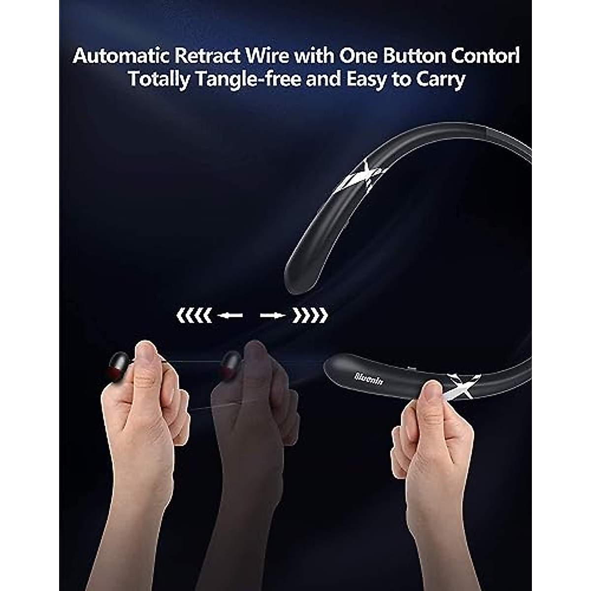 Gardway Neckband Bluetooth Headphones,Bluetooth 5.0 Wireless Headphones with Retractable Earbuds,CVC 8.0 Noise Cancelling Stereo Headset Call Vibrate Alert Earphones with Mic (Black)