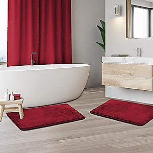 Clara Clark Bathroom Rugs, Ultra Soft Plush Bath Mat for Bathroom, Non-Slip, Velvet Memory Foam Set of 2 Bath Rugs, 17 x 24, Solid Burgundy Red