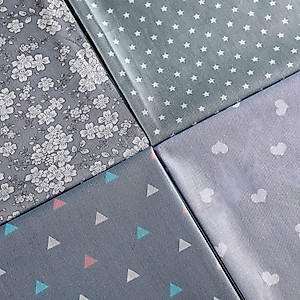 12 Pieces Quilting Fabric Grey Fat Quarters Floral Craft Fabric Bundle Patchwork Pre-Cut Sewing Square Sheets, 20 x 16 Inch/ 50 x 40 cm