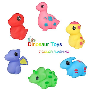 DuLaSeed Baby Toys,6 Packs Light Up Dinosaur Bath Toys, Floating Rubber Water Toys for Toddlers 1-3,Pool Bathtub Shower Toys for Kids Preschool in Christmas Birthday