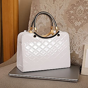 Qiayime Purses and Handbags for Women Shiny Patent Fashion Ladies Designer PU Leather Top Handle Satchel Shoulder Tote Crossbody Bags (White)