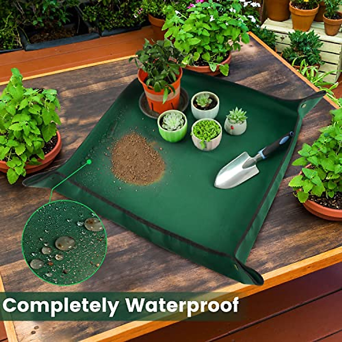 HNXTYAOB Repotting Mat for Indoor Plant Transplanting and Mess Control. 29" X 29" Thick Potting Mat & Foldable Waterproof Gardening Mat - Gardening Gifts for Women Green