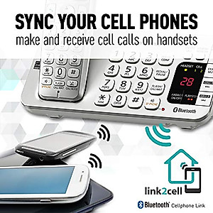 Panasonic Link2Cell Bluetooth Cordless DECT 6.0 Expandable Phone System with Answering Machine and Enhanced Noise Reduction - 5 Handsets - KX-TGE475S (Silver)
