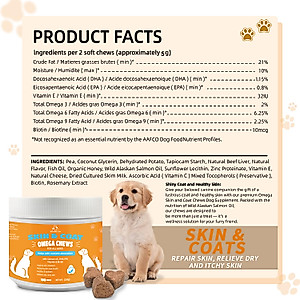 Omega 3 Alaskan Fish Oil Chew Treats for Dogs - AlaskOmega for EPA DHA Fatty Acids Supplement Hip Joint Health Itch Relief Support Skin Coat Hot Spots Treatment Pet Salmon Oil Chews(100 Soft Chews)