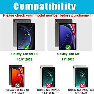 Case for Galaxy Tab S9/S9 FE 5G 2023: TPU Cover for Samstng Tablet S9 11" /S9 FE 10.9" with Screen Protector- Stand- Handle-Shoulder Strap-S-Pen Holder- Black