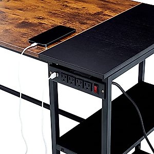 Marvelous World Home Office Desk, 63'' Computer Desk Built in a Power Strip with 4 Outlets and 2 USB, Durable and Stable PC Desk Support UP to 800 LBS