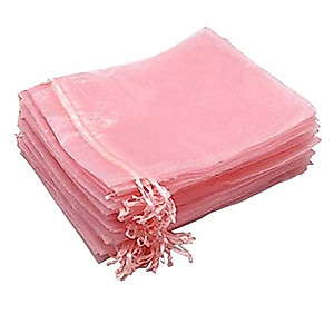 MELUOGE 50 pcs12x16 inch (About 30.4 x 40.6 cm) Oversized Organza Drawstring Pouches Bags Party Wedding Favor Gift Bags Candy Bags (Pink)