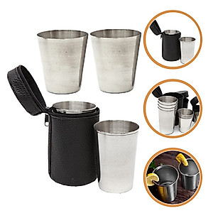 BESPORTBLE Stainless Steel Shot Cups Tumbler: 1 Set Metal Shooters with Leather Carrying Case for Whiskey Liquor Drinking Vessel Sauce Cups Dipping Bowls for BBQ Kitchen Camping Travel