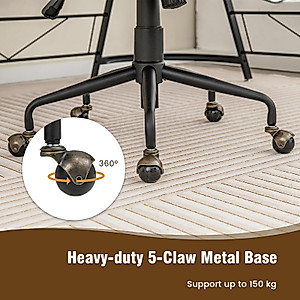 COSTWAY Velvet Office Chair, Upholstered Home Leisure Chair with Rubber Wood Armrests & 5-Claw Metal Base, Vintage Mid-Back Computer Desk Chair for Adult, Home, Office, Study (Black)