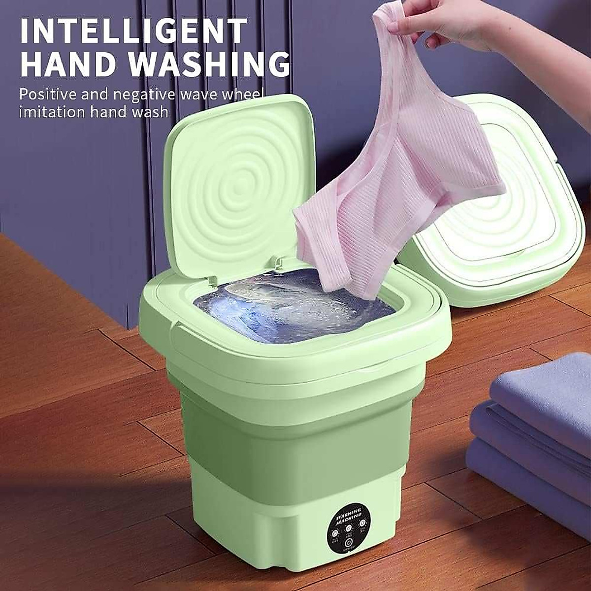 Portable Washing Machine, 2 IN 1 8L High Capacity Foldable Mini Washer with 3 Modes Deep Cleaning Automatic Washing And Spin Dry for Apartment,RV,Travel,Small Spaces, Lightweight and Easy to Carry