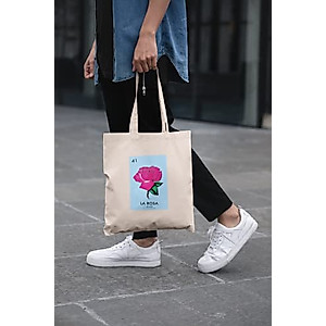 Pop Threads La Rosa Rose Loteria Card Mexican Bingo Black 15x15 inches Large Canvas Tote Bag