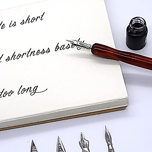 6Pcs Calligraphy Pen Nib Holder Cartoon Comic Pen Metal Dip Pen Set Grip Wooden Pen Holder for Drafting Drawing