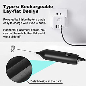 Rechargeable Milk Frother Handheld Electric Whisk Beater Foam Maker, Durable Mini Drink Mixer and Coffee Blender Frother for Coffee, Latte, Cappuccino, Frappe, Matcha, Hot Chocolate, Egg (Black)