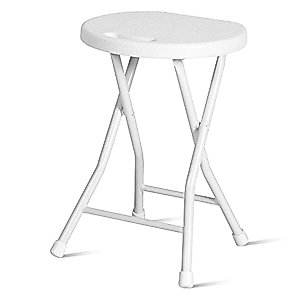 Giantex Set of 4 Folding Stool, Round Foldable Bar Stools, 4 Pack Portable Folding Chairs with Handle, Collapsible Stools 18 Inch 330lbs Capacity for Camping RV Party (White)