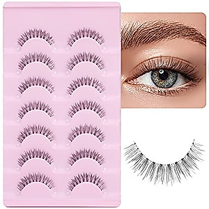 Eyelashes Natural Look Short Wispy False Lashes 3D Natural Crisscross Faux Mink Lashes with Clear Bands 7 Pairs by Yawamica