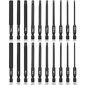 NAUIX 20 Piece Hex Head Allen Wrench Drill Bit Set, 1/4 Inch Hex Shank Metric and SAE S2 Steel Hex Bit Set, Magnetic Tips 3 Inch Long