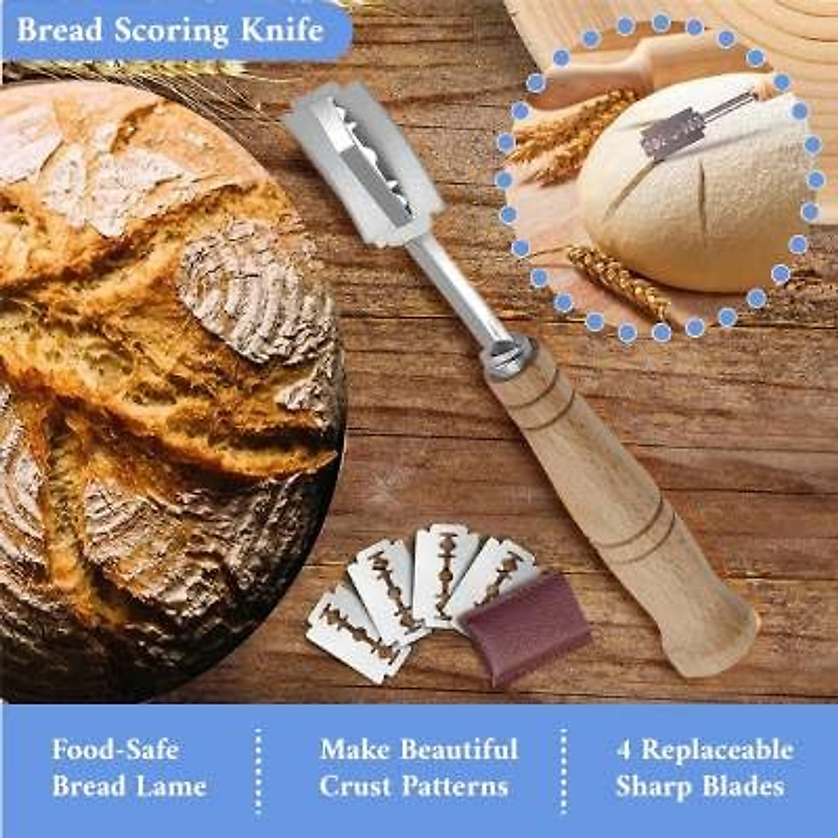 Bread Banneton Proofing Basket Set of 2,10 Inch Oval Cane Sourdough Baskets with Lame + Dough Scraper Linen Liner Basting Brush for Making Baking