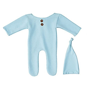 Newborn Photography Boy Outfit Baby Boy Girls Photo Shoot Costume Crochet Clothes Hat Pants Baby Prop Photoshoot (Blue)