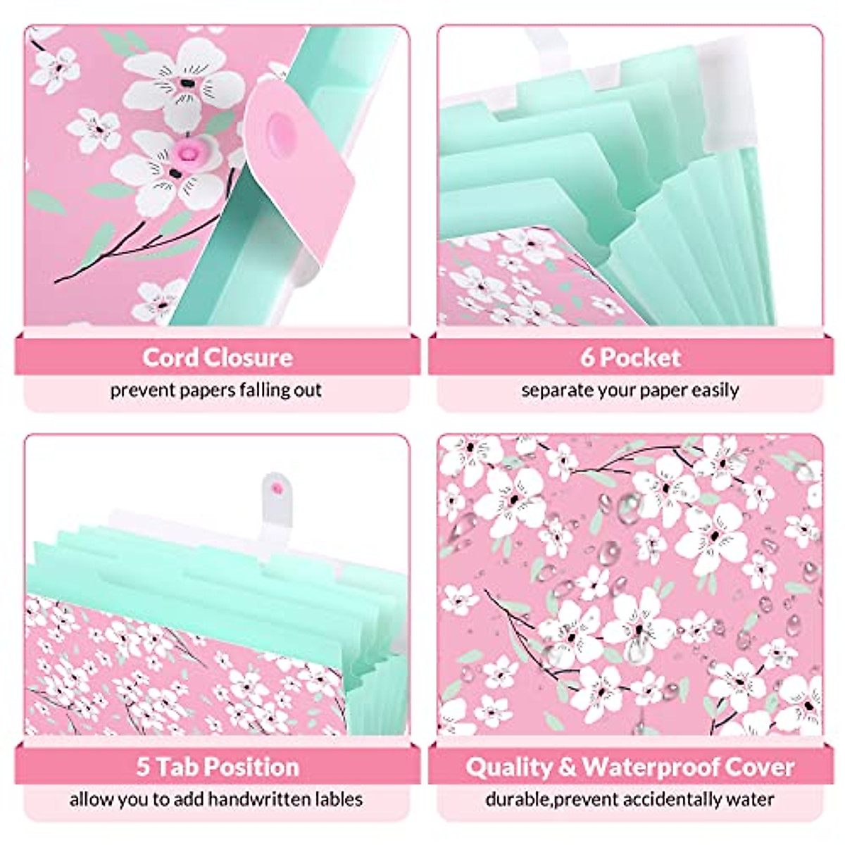 SKYDUE Expanding File Folders with 8 lables, Floral Printed Accordion Document Folder Organizer US Letter Size
