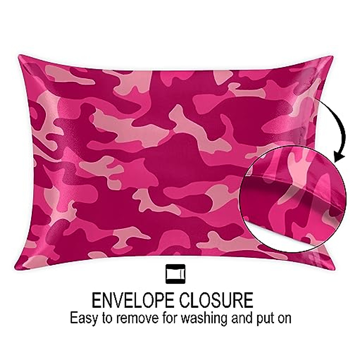 Camo Camouflage Pattern Satin Pillow Cases Silk Satin Pillowcase for Hair and Skin Standard Set of 2 Super Soft Silk Pillowcase with Envelope Closure (20x26 in)