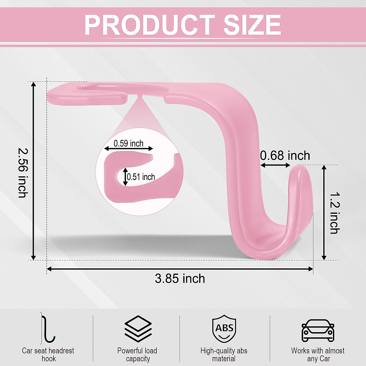 LivTee Car Seat Headrest Hook, Auto Seat Hook Hangers Storage Organizer Interior Accessories for Purse Coats Umbrellas Grocery Bags Handbag, 4-Pack - Pink