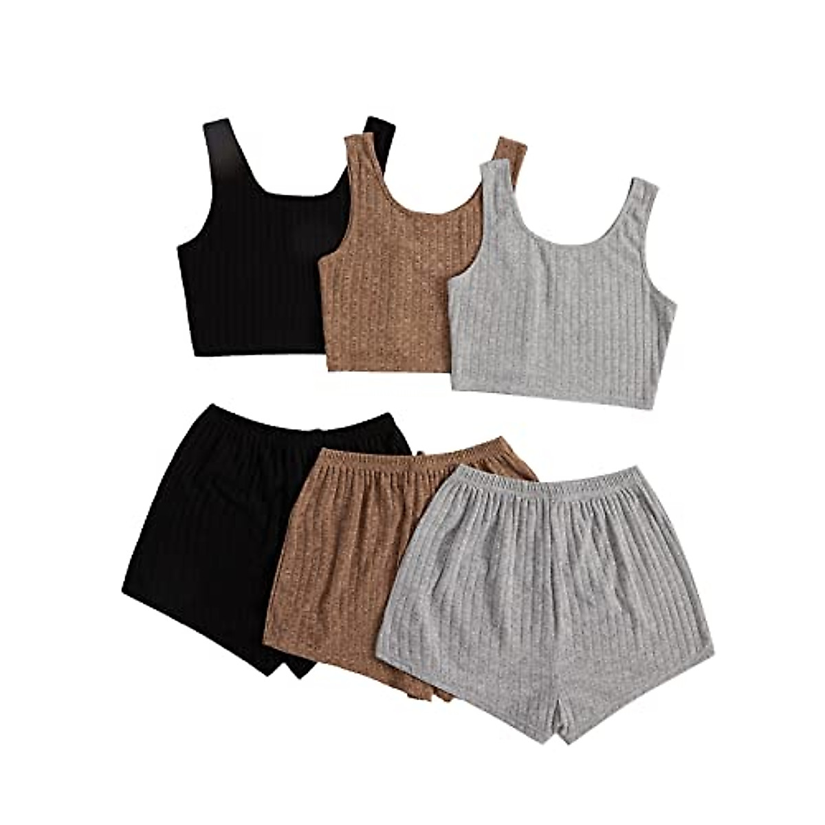 SOLY HUX Womens Pajamas Lounge Set 3 Sets Sleepwear Rib Knit Crop Tank Top and Shorts PJ Summer Outfits Multi S