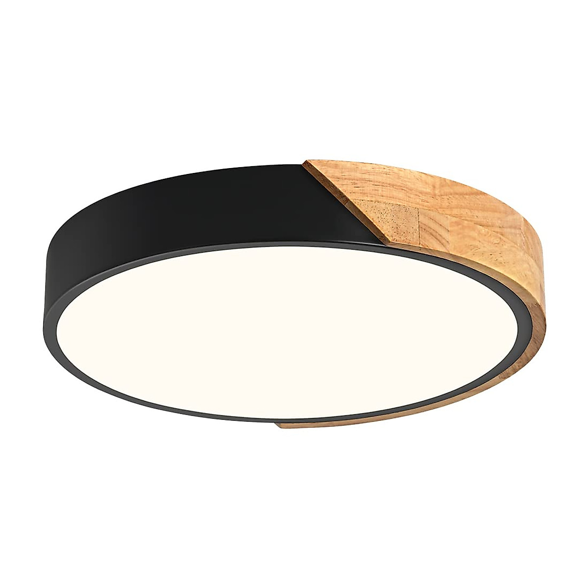 Vikaey Modern LED Ceiling Light, Minimalist Wood Flush Mount Ceiling Light Fixture, 4000K Not Dimmable, Circle Lighting Lamp with Acrylic Lampshade for Bedroom Laundry Room Hallway (Black,11.8")