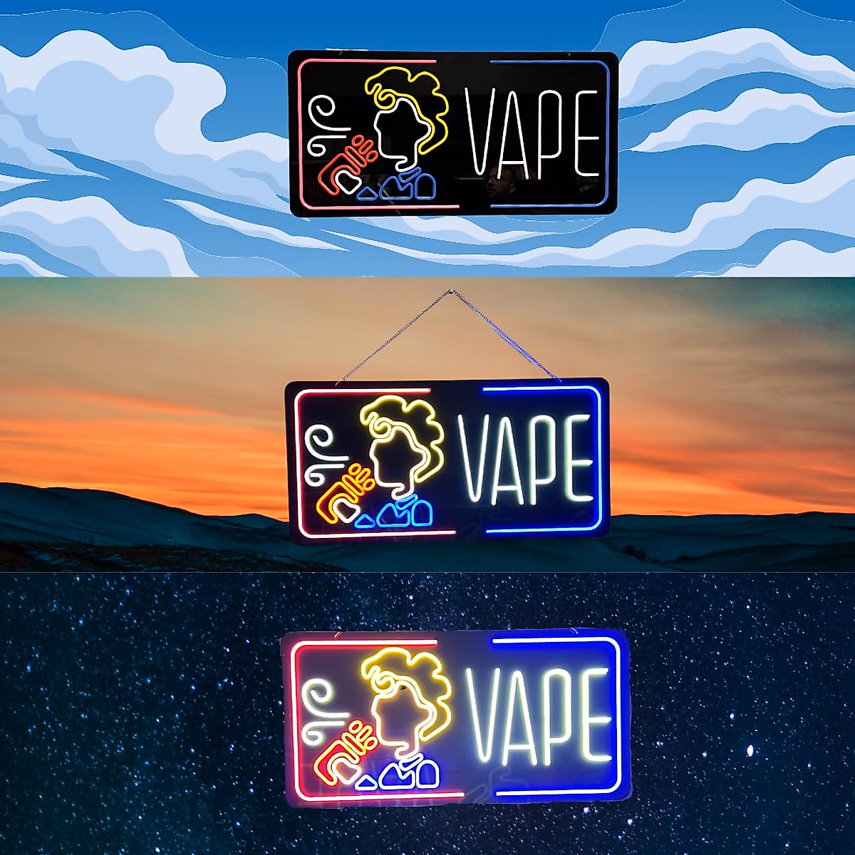 'Vape' LED Sign with Icon by SMOKE SHOP LED - 50,000 Hour rated lifetime, bring in more customers! - Neon LED Vape Sign for Window/Wall - Large Bright for Smoke shops, Vape, Gas Station, and Personal