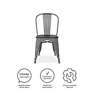 DHP Fusion Metal Wood Seat, Silver, Set of 2, Dining Chair