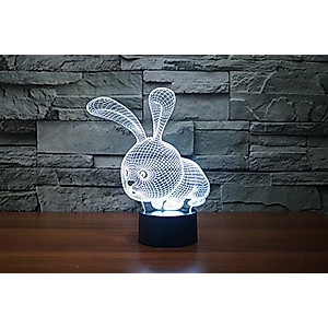 FXUSLGT Animal 3D Rabbit Night Light 16 Color Change LED Remote Control Table Desk Lamp Acrylic Flat ABS Base USB Charger Home Decoration Toy Birthday Xmas Kid Children Gift