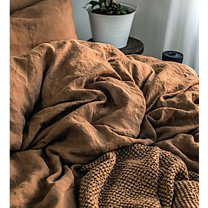 Linen Bedding Set in Tobacco, Duvet Cover and 2 Pillowcases Set, King, Queen, Twin, Full, Double, Single Size, Tobacco Brown Linen Bedding (King-90X104)