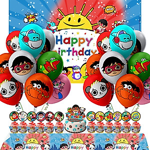 Nelton RW Birthday Party Supplies Includes Includes Backdrop - Cake Topper - 24 Cupcake Toppers - 18 Balloons - Table Cloth