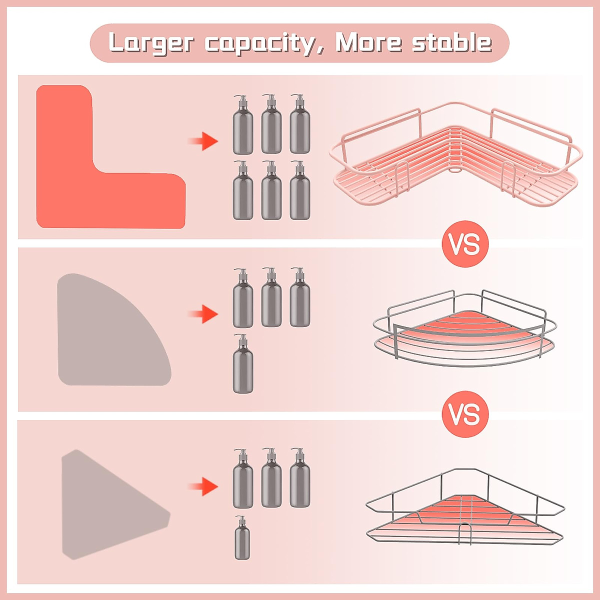 Corner Shower Caddy,4-Pack Adhesive Shower Organizer with Soap Holder,No Drilling Shower Shelves Stainless Steel Rustproof Shower Rack for Bathroom, Kitchen Storage,Pink