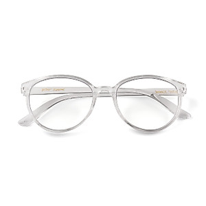 Betsey Johnson Women's Astra Blue Light Reading Glasses Round, Crystal Clear, 40mm + 2