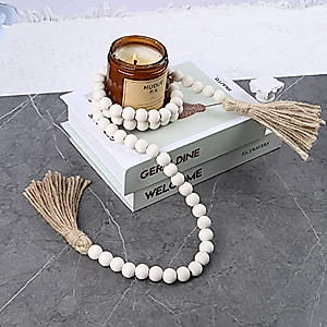 Farmhouse Beads 58in Wood Bead Garland with Tassels Rustic Country Decor Prayer Boho Beads Big Wall Hanging Decor
