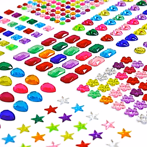 Holicolor 390pcs Gem Stickers Jewels Stickers Rhinestones Crystal for Crafts Stickers Self Adhesive Craft Jewels, Muticolor, Assorted Size