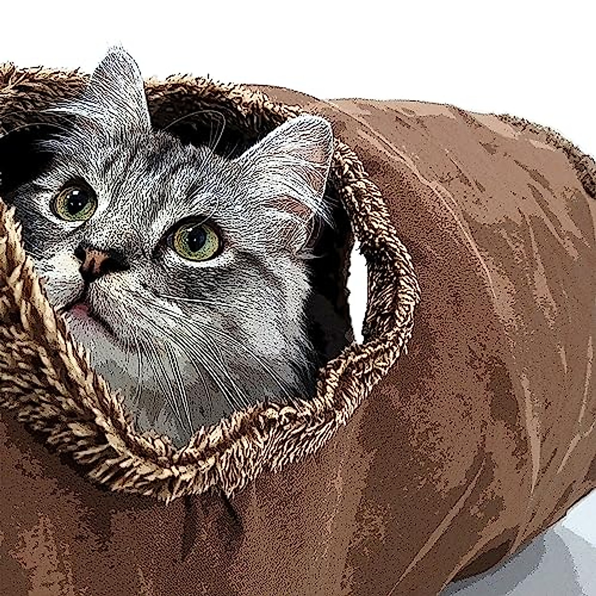 HeyKitten Collapsible 12" x 50" Crinkle Cat Play Tunnel, Hide-and-Seek Pet Toys for Indoor Kittens, Puppies & Bunnies, Large, Brown