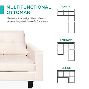 Best Choice Products Tufted Faux Leather 3-Seat L-Shape Sectional Sofa Couch Set w/Chaise Lounge, Ottoman Coffee Table Bench, White