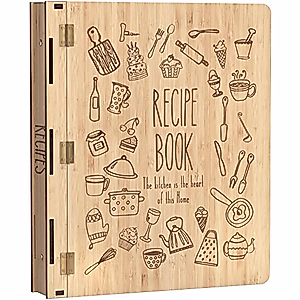Bamboo Recipe Book Binder (3 Ring) - Includes 25 Plastic (8.5" x 11") Left Loading Sleeves (Holds 50 Recipe Cards) - 50 (4"x6") Double Sided Recipe Cards - 6 Index/Recipe Dividers