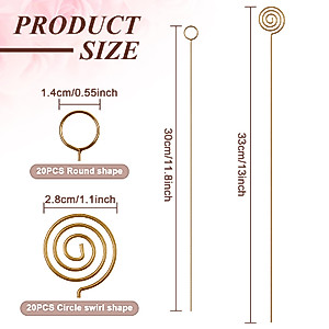 popokk 40 Pieces Metal Wire Floral Place Card Holder,Round Floral Card Holder Picks Metal Flower Picks Golden Gift Card Holder Photo Memo Holder Pick for Wedding Party Birthday
