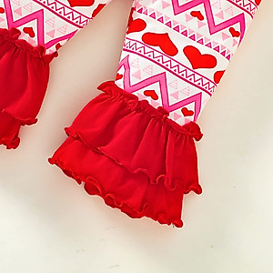 GRNSHTS Baby Girl My First Valentine's Day Clothes Long Sleeve Ruffle Romper Bell-Bottomed Pants 3Pcs Love Heart Outfits(Red,6-9M)