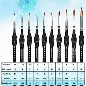 Kolinsky Sable Watercolor Brushes, 10pcs Sable Detail Paint Brush Set Will Keep a Fine Tip Point and Spring for Watercolor Acrylic Gouache, Miniature, Nail Art & Models Warhammer 40k