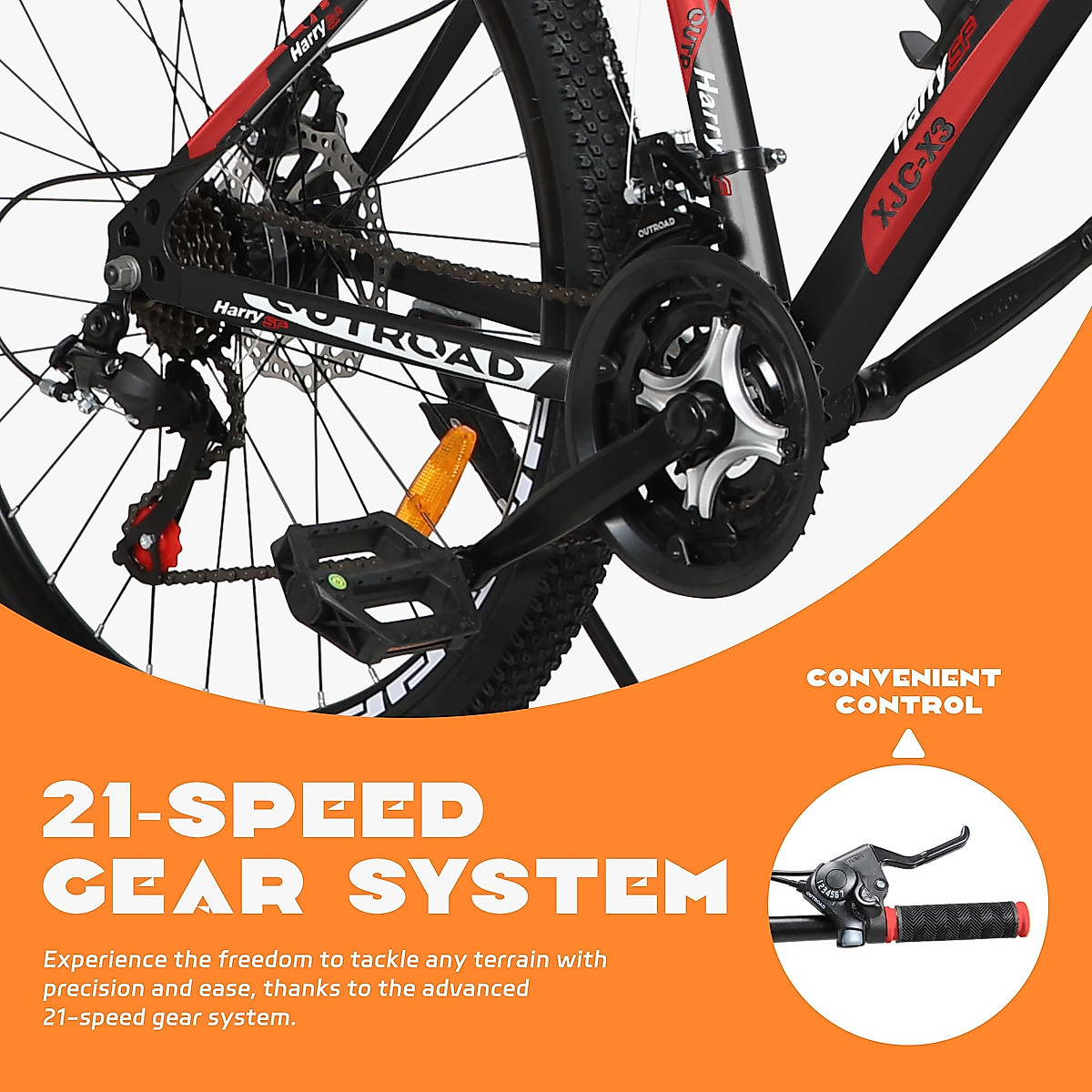 Max4out 26 inch Mountain Bike, Aluminum Frame, 21-Speed Dual Disc Brake Bike with Lock-Out Suspension Fork, Nomal Wheels Bicycles for Men and Women(Black)