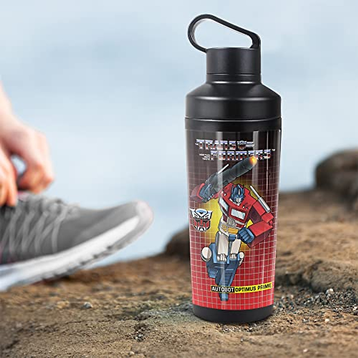 Transformers OFFICIAL Optimus Prime 18 oz Insulated Water Bottle, Leak Resistant, Vacuum Insulated Stainless Steel with 2-in-1 Loop Cap