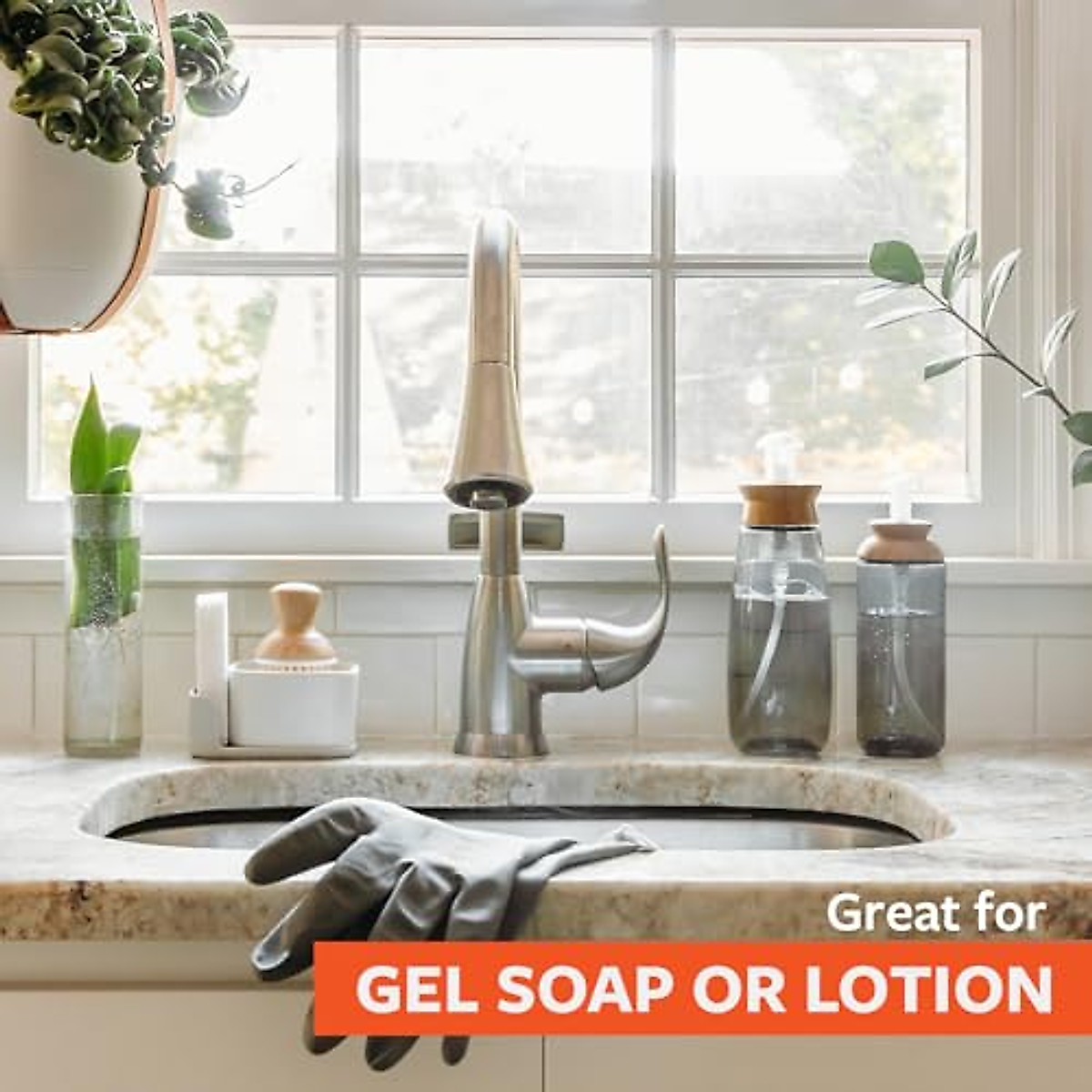 Full Circle Soap Opera Recycled Glass Gel Soap & Lotion Dispenser, Bamboo Lid, 12-Ounce, Gray Tinted