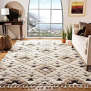 SAFAVIEH Moroccan Tassel Shag Collection 5'3" x 7'6" Ivory / Brown MTS688A Boho Non-Shedding Living Room Bedroom Dining Room Entryway Plush 2-inch Thick Area Rug
