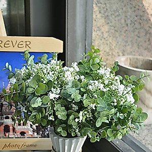 Baby Plum Artificial Baby Breath Flowers in Bulk Pack of 2 Artificial Gypsophila Floral with Silver Dollar Eucalyptus Leaves White Fake Flowers for Wedding Hotel Office Home Decoration(2PCS)