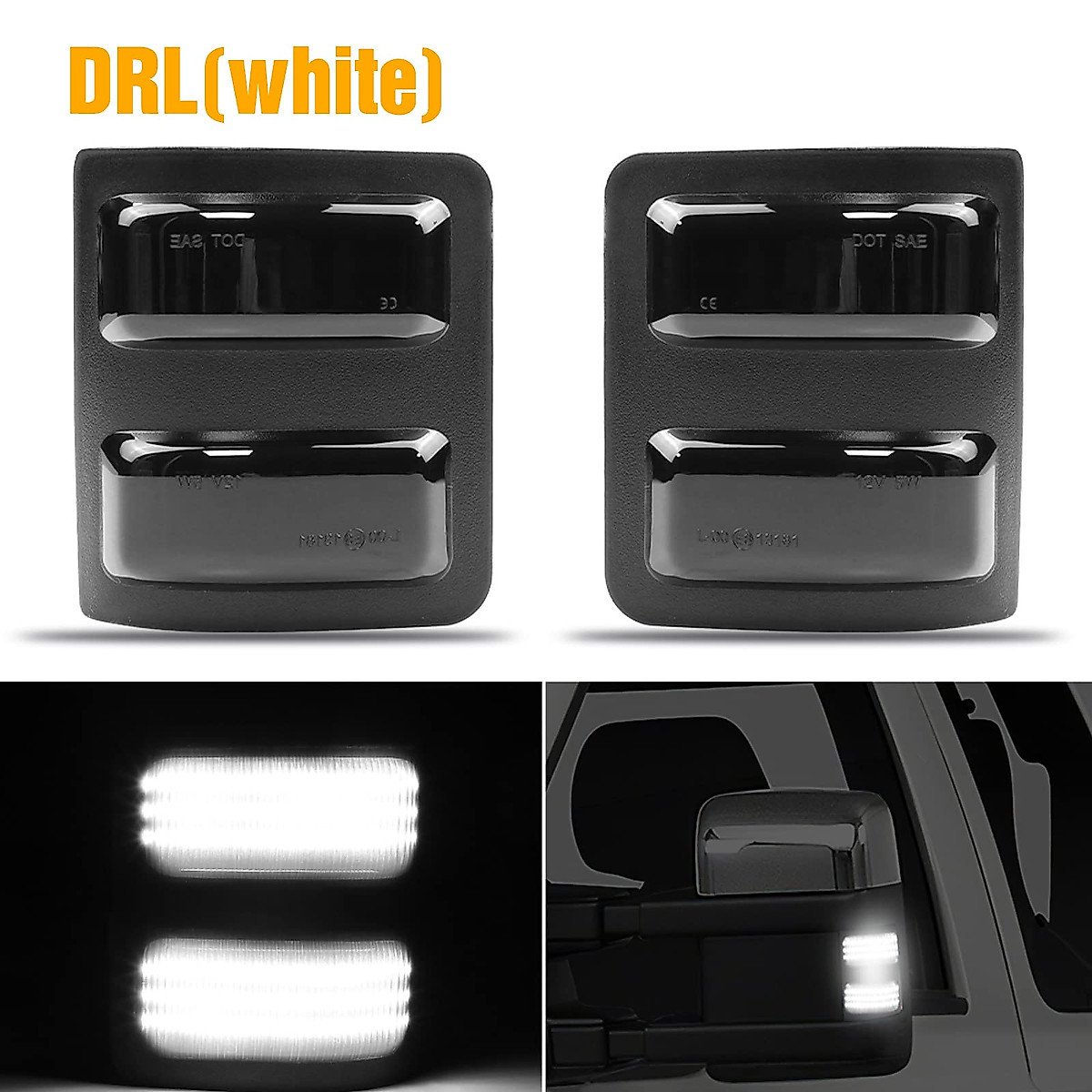 Switchback F250 Side Mirror Turn Signal DRL Running Lights,Sequential Tow Mirror LED Lights For Ford F-350 F-450 F-550 Super Duty 2008-2016 7C3Z-13776-A 7C3Z-13776-B 7C3Z13776A 7C3Z13776B