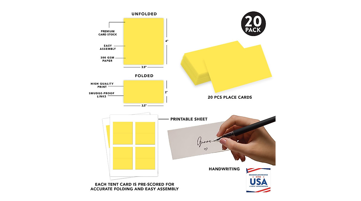 Yellow Printable Place Cards - 20-Pack by Andaz Press